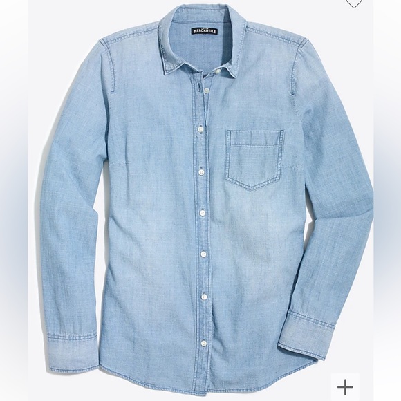 J. Crew | Tops | J Crew Mercantile Chambray Denim Button Front Shirt ...
